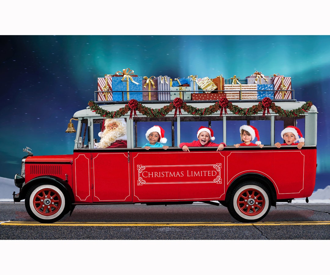 Christmas Bus Christmas Digital Backdrop, Holiday Car Background, Santa ...