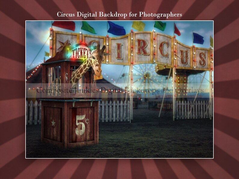Circus Digital Backdrop Background Ticket Booth With Giraffe | Etsy