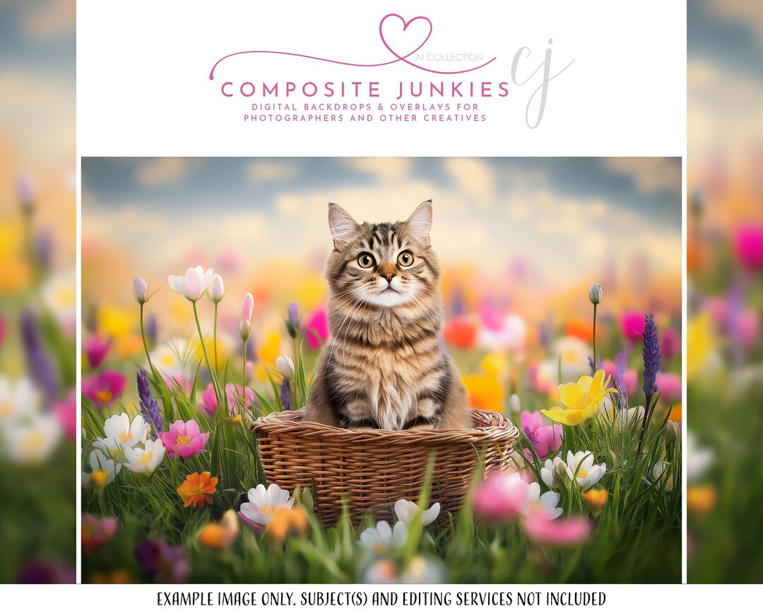 Spring Meadow Digital Backdrop, Easter Basket Photography Background ...