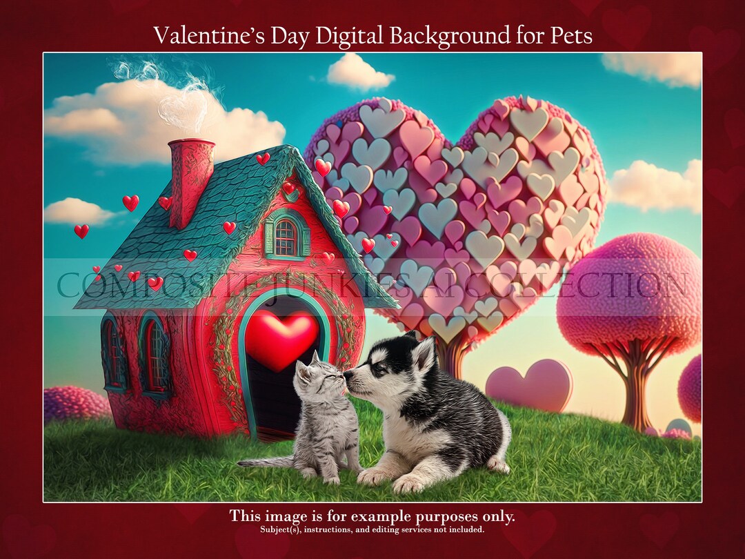 Valentine's Day Pet Portrait Digital Background for Dogs, Dog House ...
