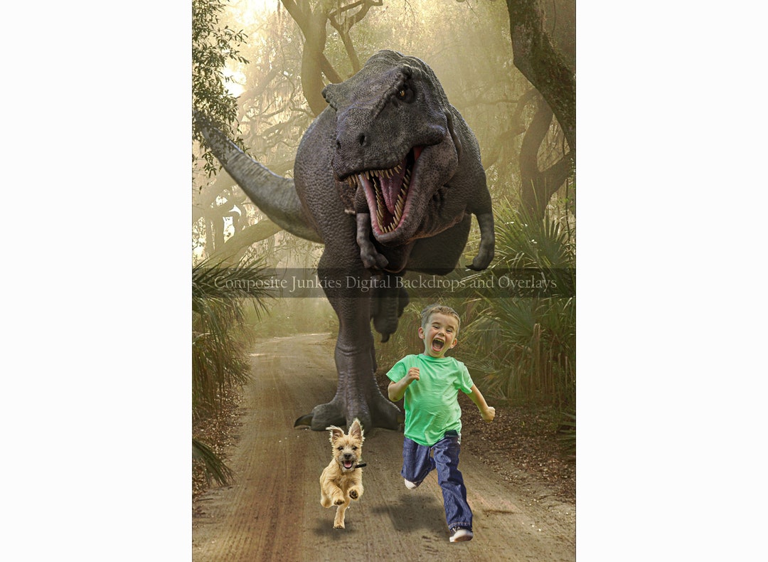 Dinosaur Chase Digital Backdrop - Trex Chase - Jurassic - Prehistoric ...