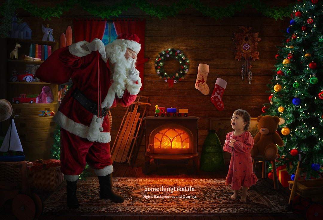 Santa Claus Digital Backdrop, Christmas Digital Background for ...