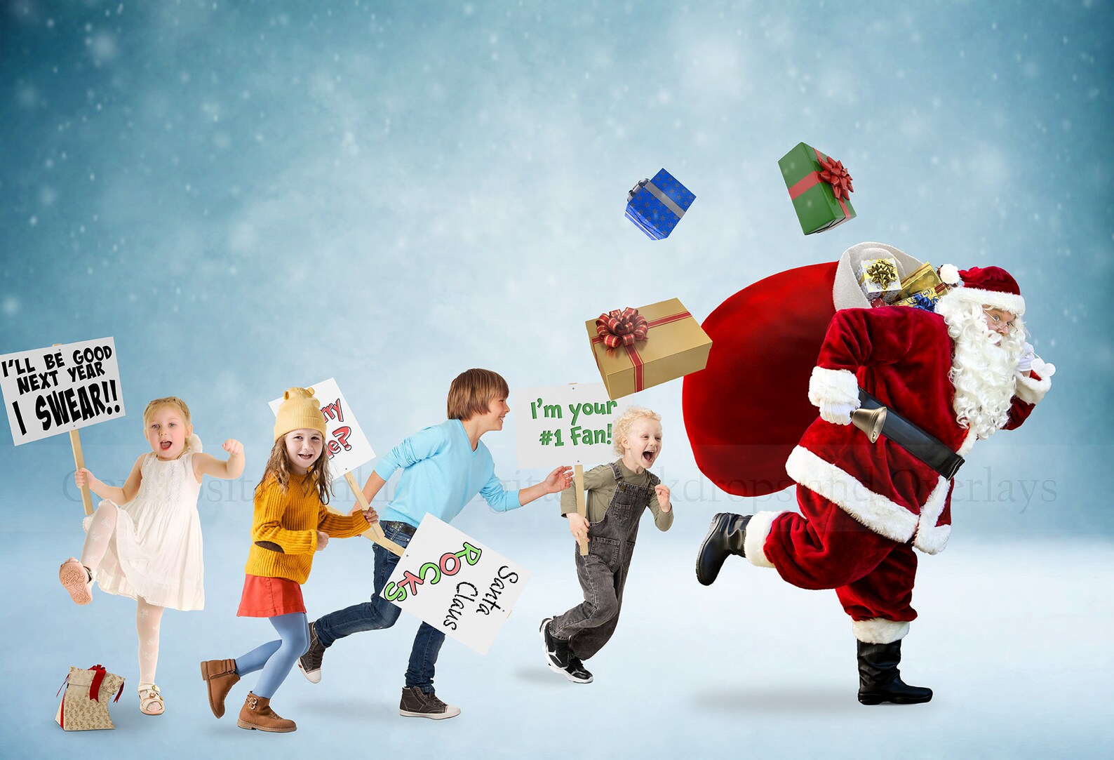 Chasing Santa Digital Background Backdrop for Photographers | Etsy