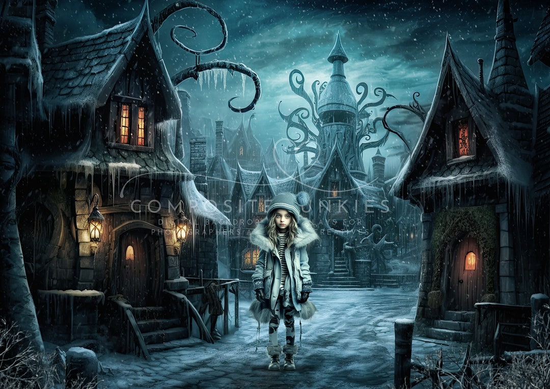 Gothic Winter Village Digital Backdrop, Photography Background for ...