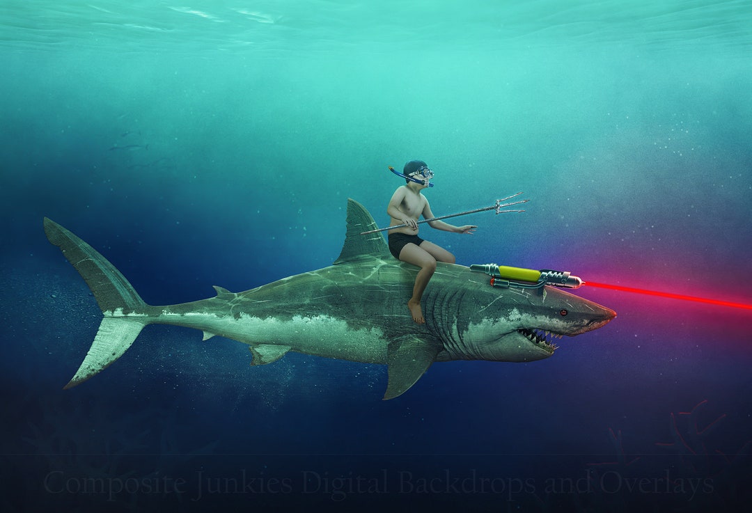 Shark With Lazer Beam Digital Backdrop - Great White Backdrop - Digital ...