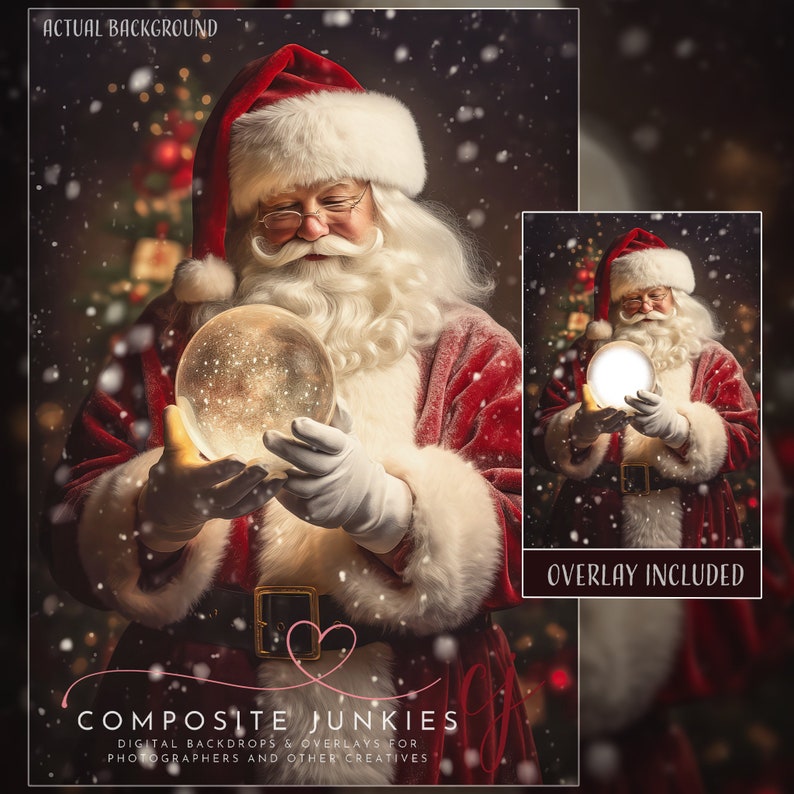 Santa Claus Christmas Snow Globe Photo Insert Digital Backdrop for ...