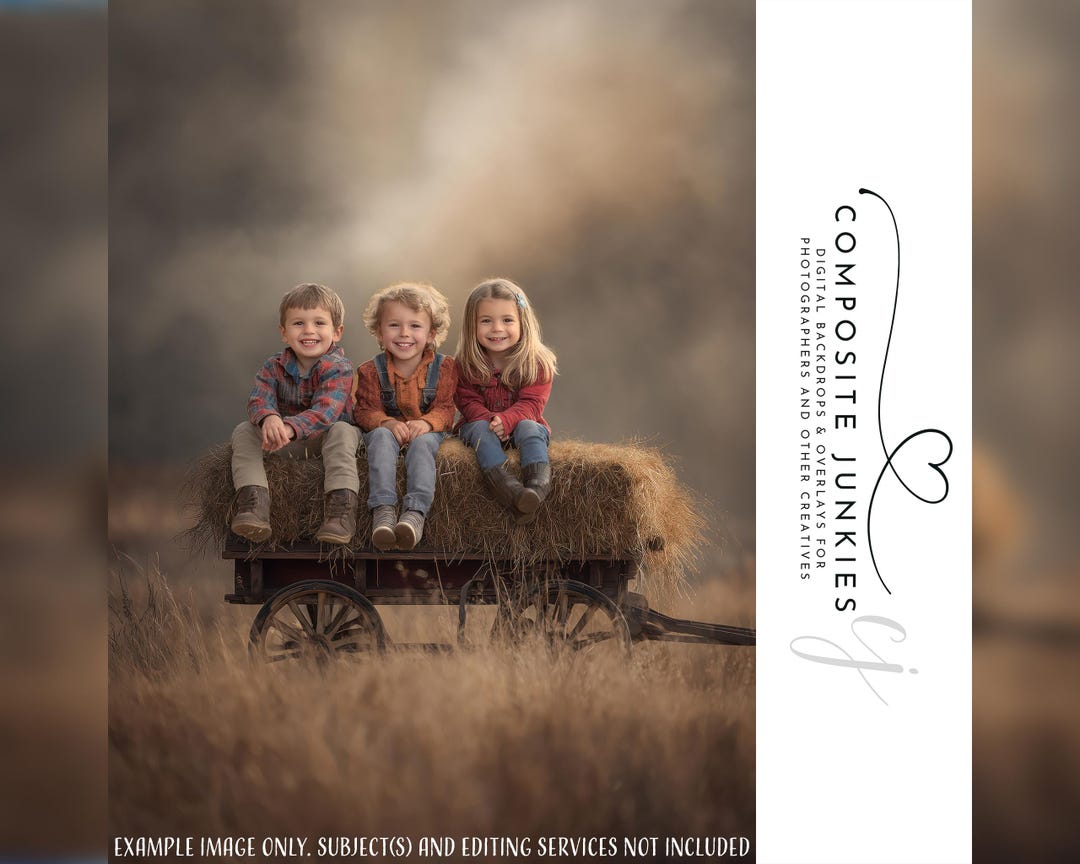 Rustic Autumn Hay Ride Digital Backdrop With Wagon and Hay Bales for ...