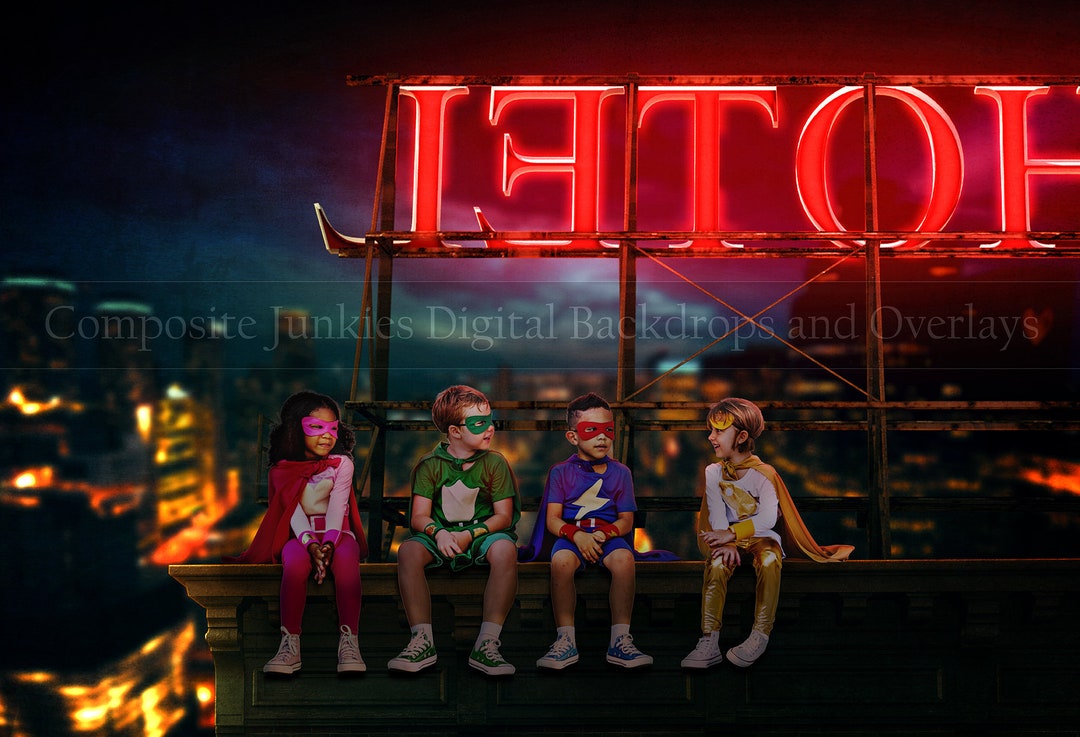 Super Hero Digital Backdrop for Composite Imagery, Night Backdrop ...