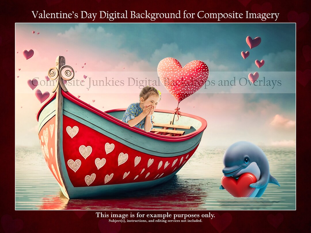 Adorable Dolphin Valentine's Day Digital Backdrop for Composite Imagery ...