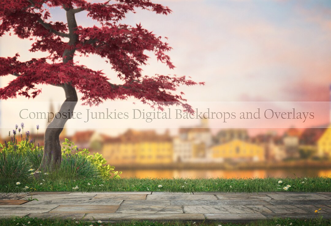 Park With Sidewalk Digital Backdrop for Composite Imagery - Digital ...