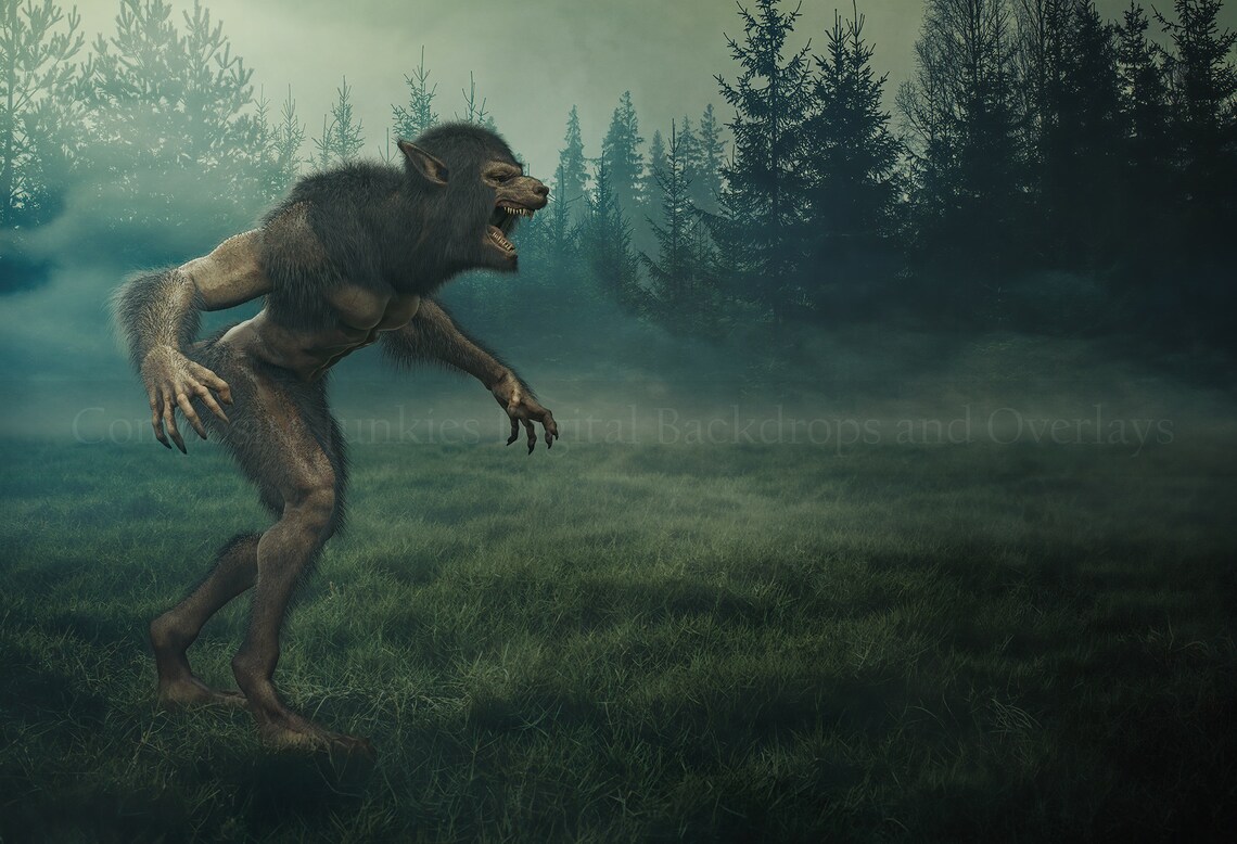 Werewolf Fight Digital Backdrop Halloween Digital Backdrop - Etsy