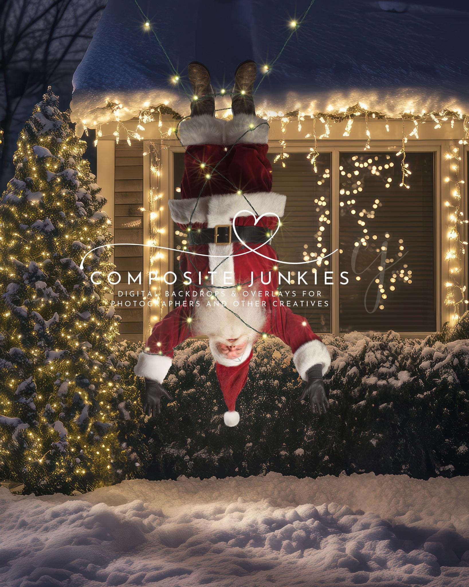 Santa Hanging Lights Christmas Digital Backdrop Background for ...