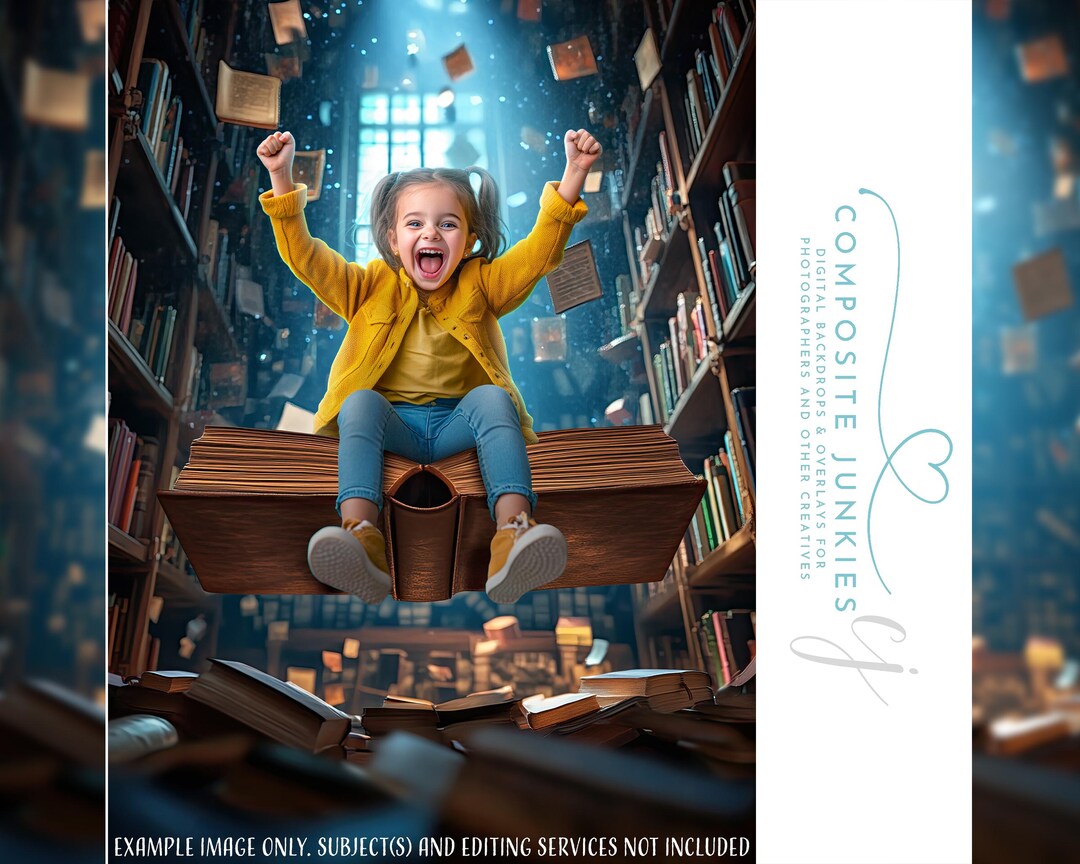 Library Adventure Digital Backdrop | Magical Floating Book Composite ...