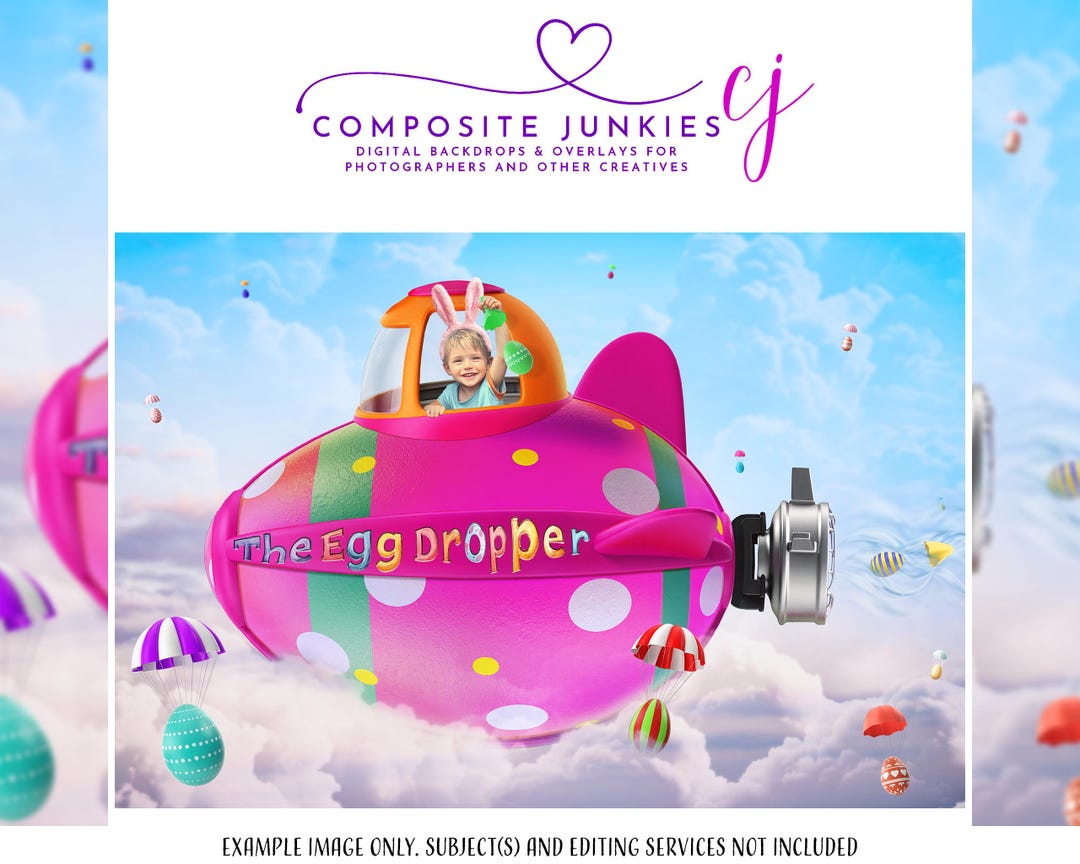 Easter Egg Dropper Digital Backdrop, Flying Blimp Balloon Composite ...