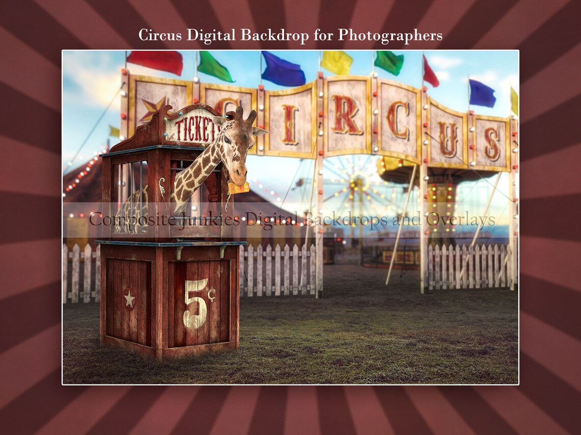 Circus Digital Backdrop Background Ticket Booth With Giraffe - Etsy