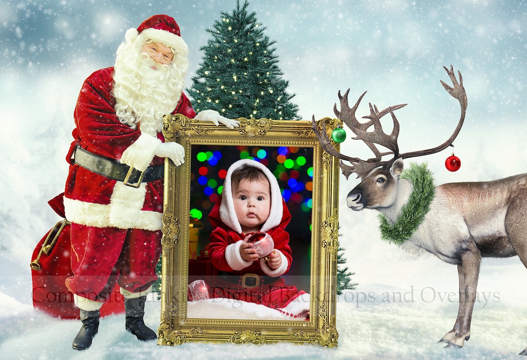 Santa Holding Frame Digital Background | Christmas Digital Background ...