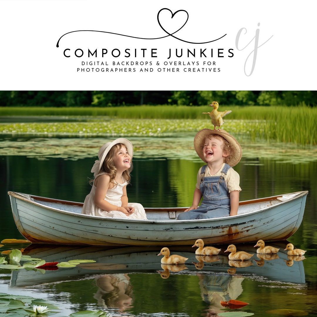 Baby Duck Rowboat Digital Backdrop, Farm Animal Digital Background ...