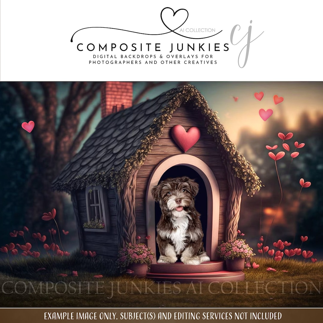 Valentine's Day Pet Portrait Digital Background for Dogs, Dog House ...