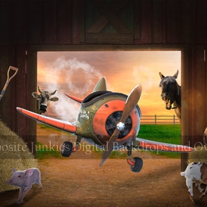 Plane Flying Through Barn Digital Background | Farm Animals Digital ...