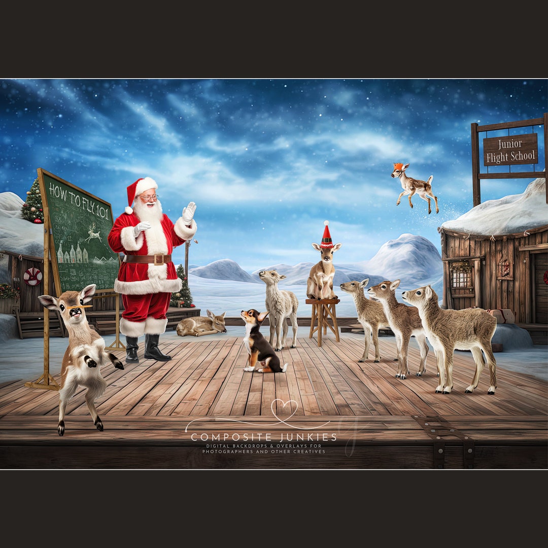 Christmas Pet Portrait With Santa Claus Digital Backdrop / Funny ...