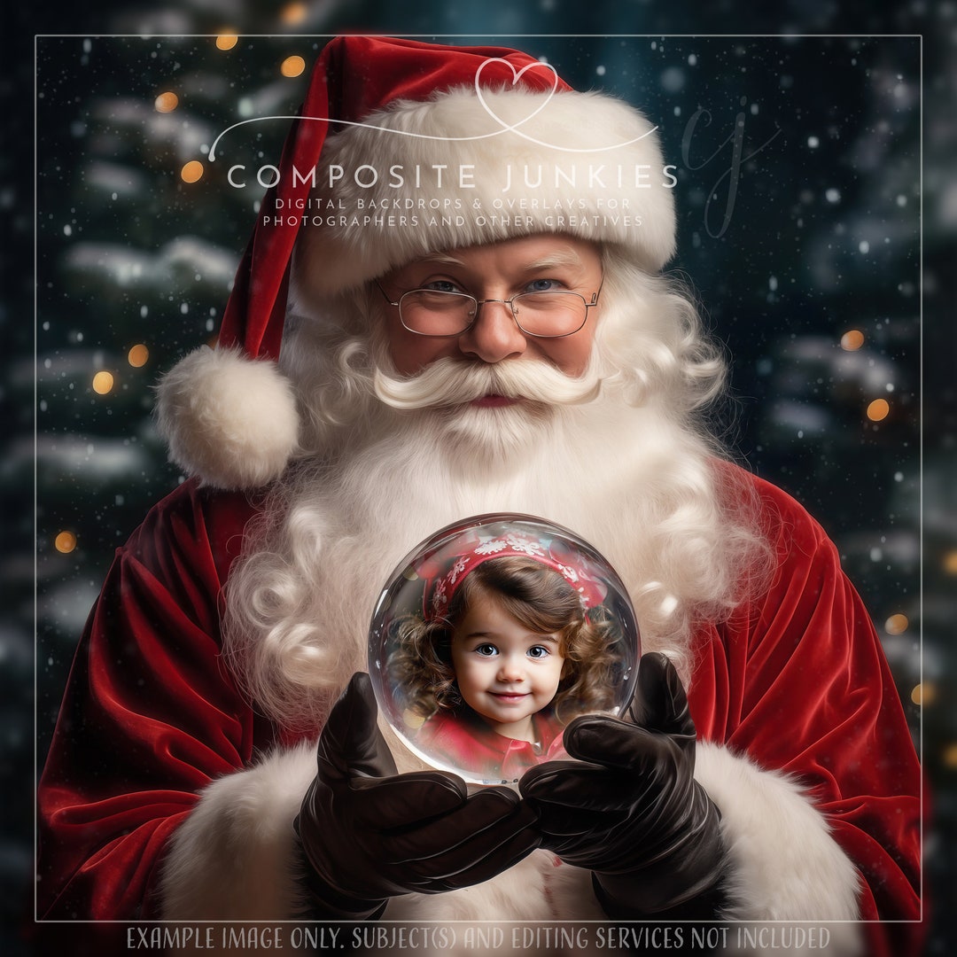 Santa Claus Christmas Snow Globe Photo Insert Digital Backdrop for ...