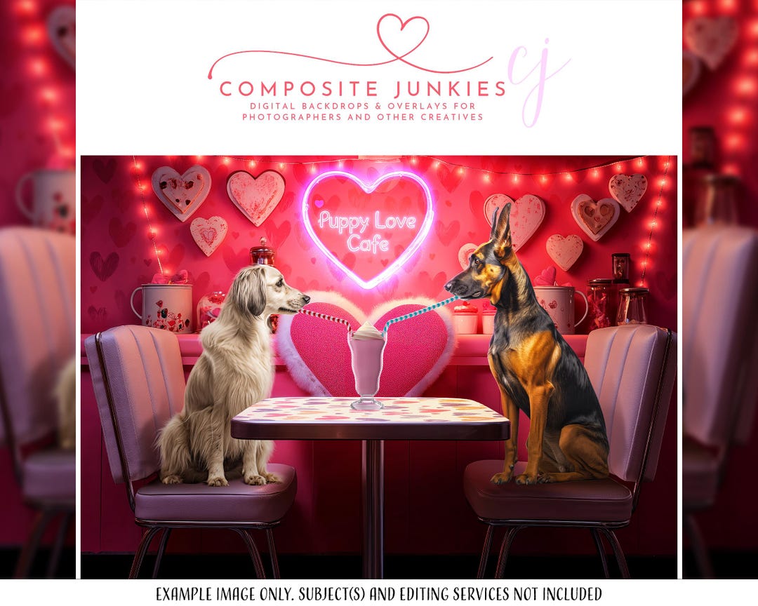 Valentine's Day Pet Digital Backdrop - Cozy Cafe Scene for Romantic Pet ...