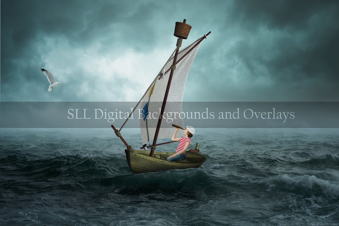 Sailboat Digital Backdrop | Boat Digital Background | Rough Waters ...