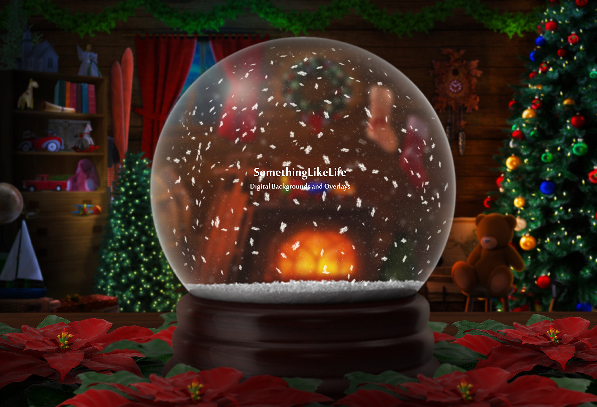 LAYERED PSD | Snow Globe Digital Backdrop | Christmas Digital ...