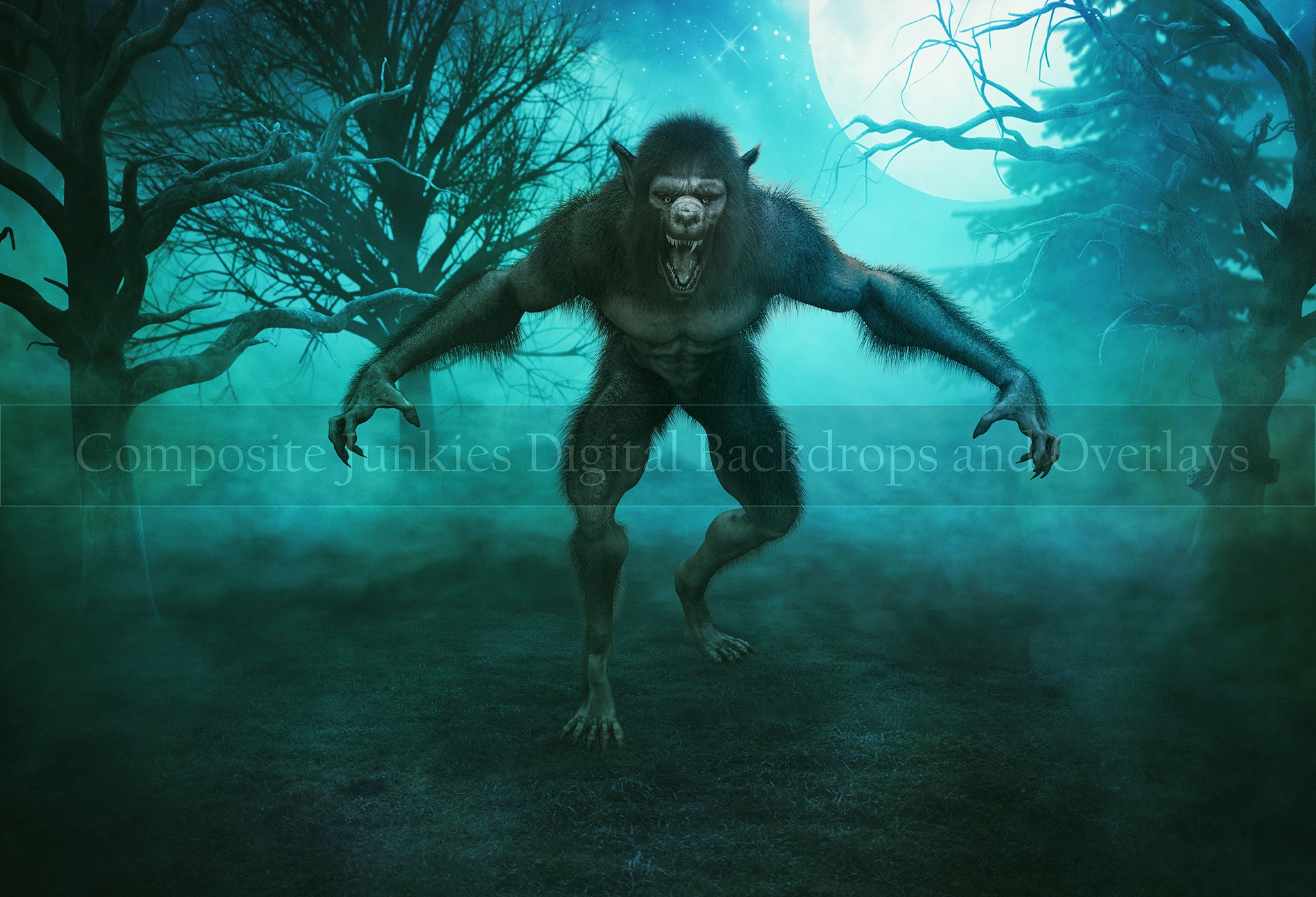 Werewolf Chase Digital Backdrop Halloween Digital Backdrop | Etsy