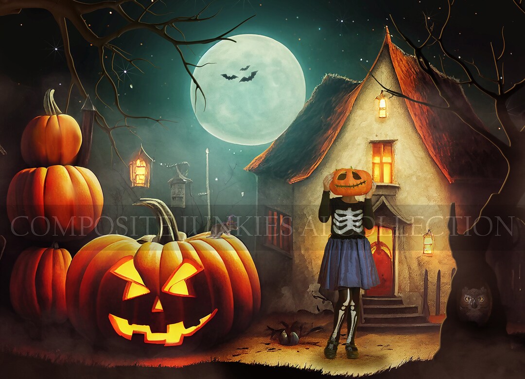 Halloween Digital Background, Pumpkin Digital Backdrop, Photography ...