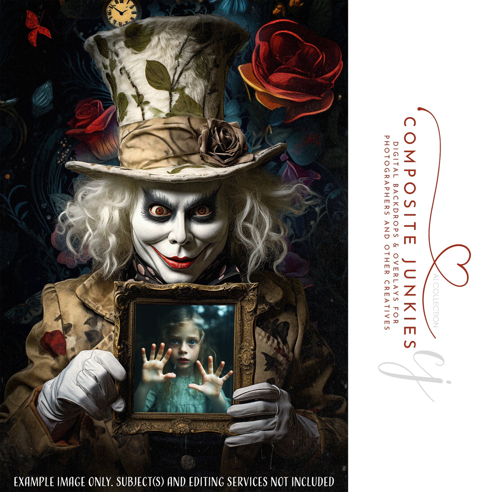 Mad Hatter Holding Picture Fame Digital Backdrop for Photo ...