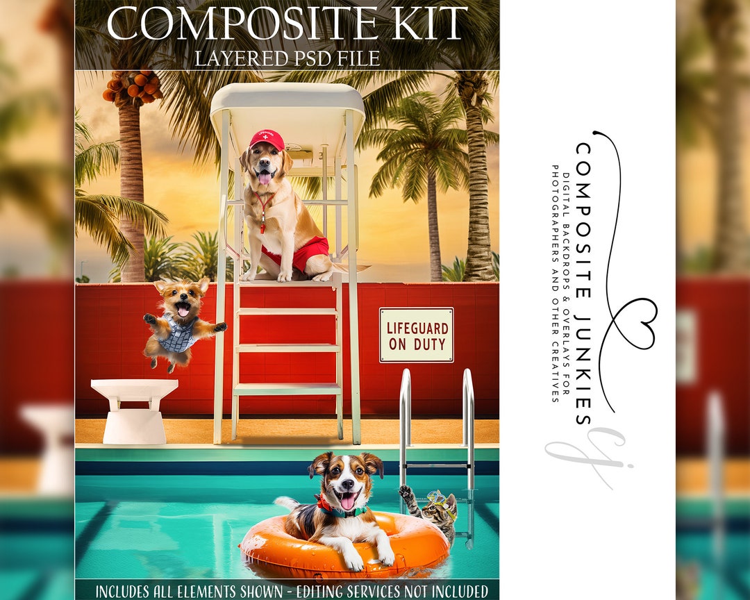 Poolside Pet Portrait Digital Background for Photography Composites ...