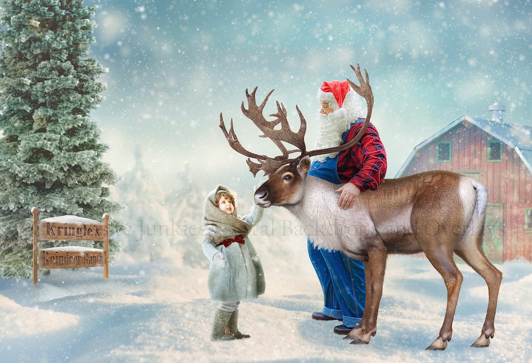 Christmas Digital Backdrop | Reindeer Backdrop | Santa Claus Digital ...