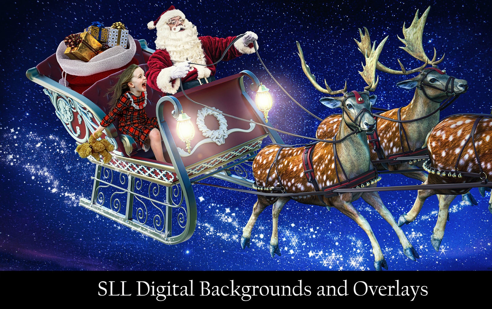 Flying Santa Sleigh Digital Backdrop Background - Etsy