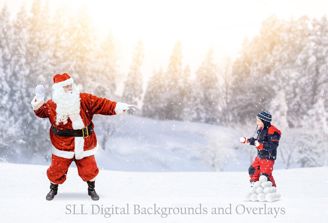 Snowball Fight With Santa Digital Backdrop Background - Christmas ...