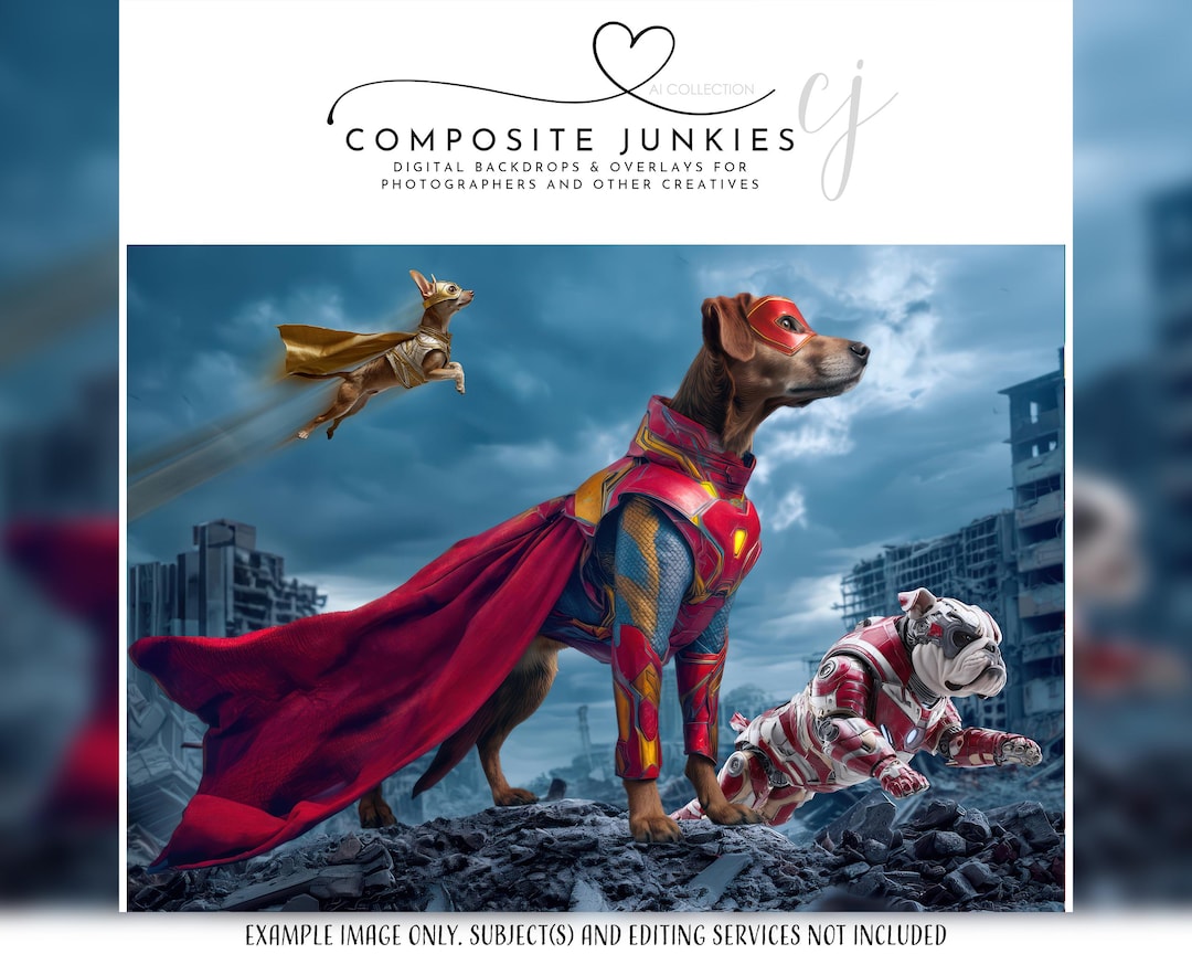 Superhero Dogs Digital Backdrop With 3 Costume Overlays & 2 Scene ...