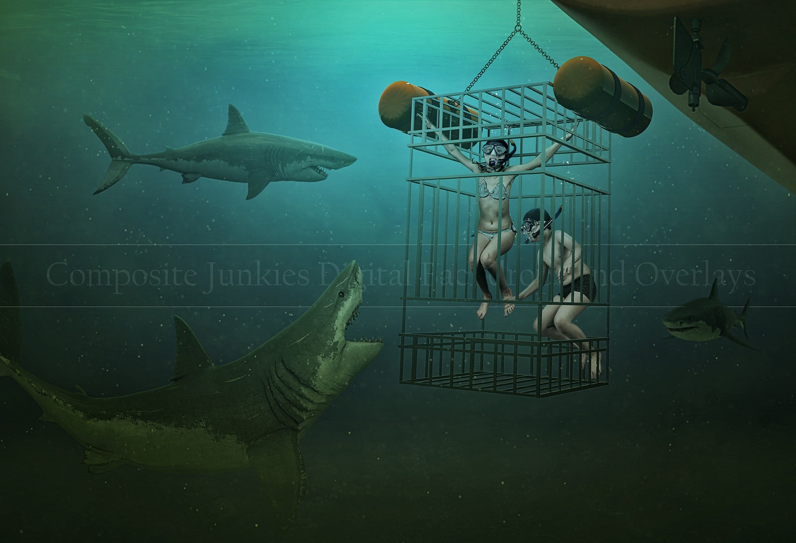 Underwater Digital Backdrop - Shark Cage 1 Digital Backdrop - Great ...