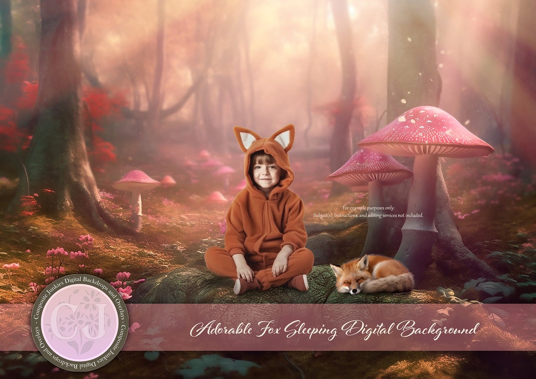 Sleeping Fox in Enchanted Forest Digital Background for Composite ...