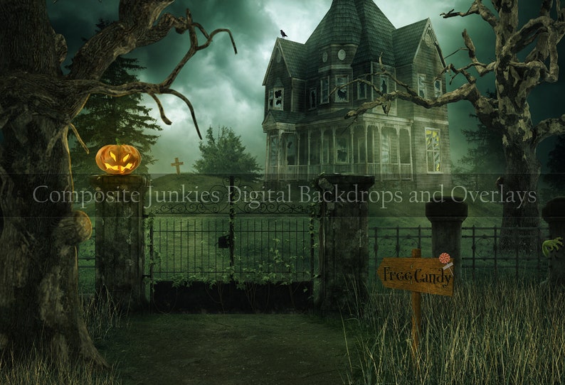 Haunted House Halloween Digital Backdrop for Photographers | Etsy
