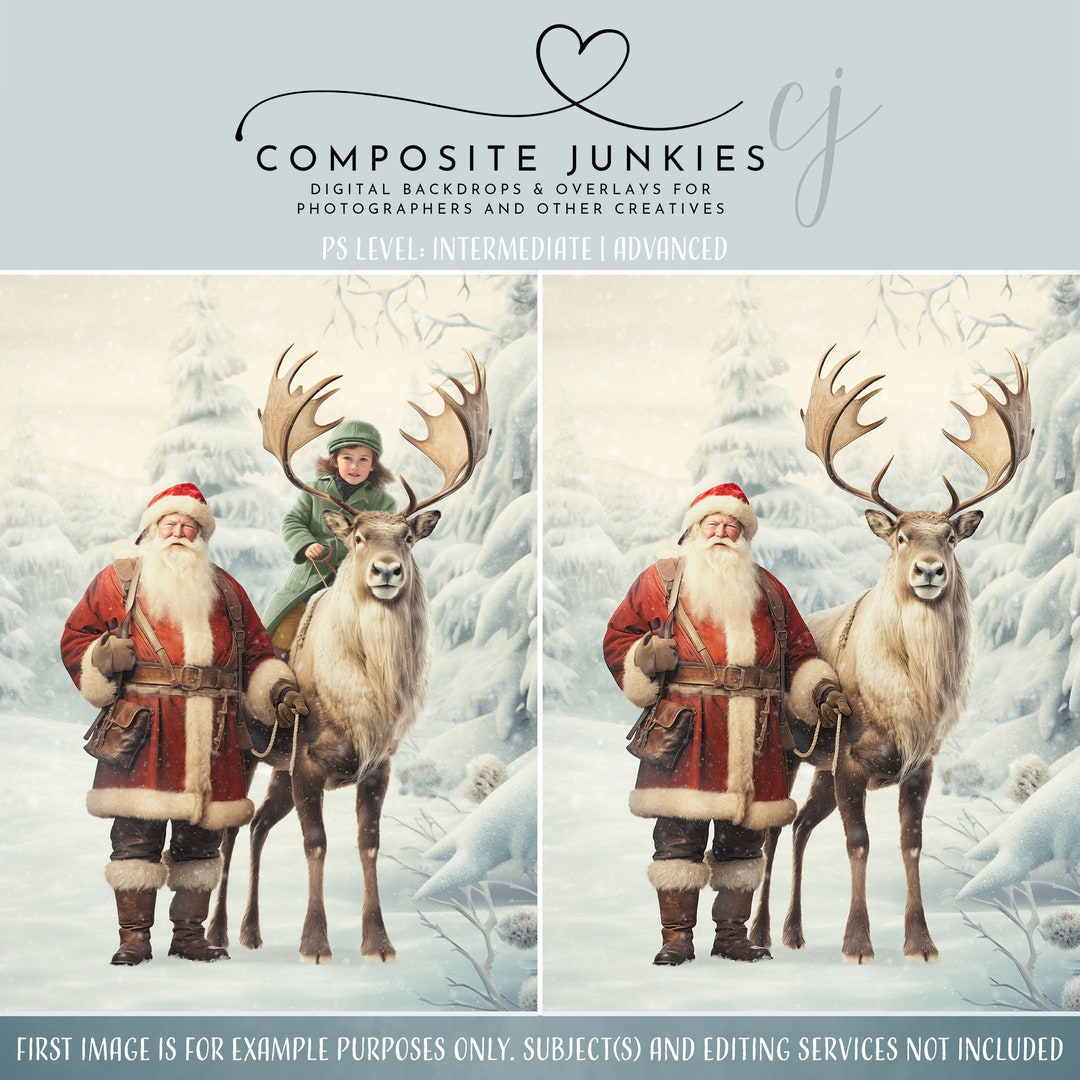 Santa Claus and Reindeer Christmas Digital Photography Backdrop for ...