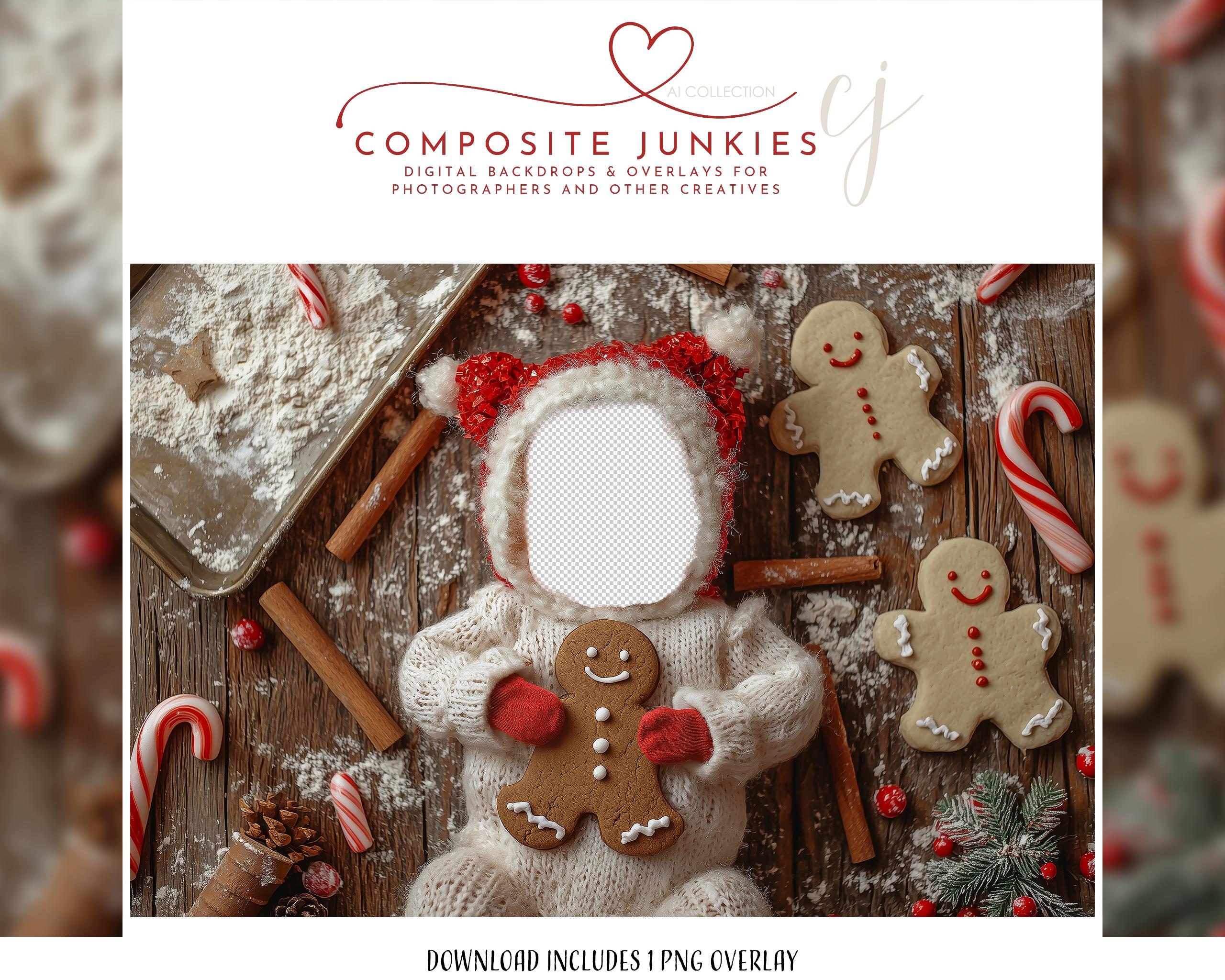 Newborn Gingerbread Cookie Baking Scene - Christmas Face Insert Digital ...