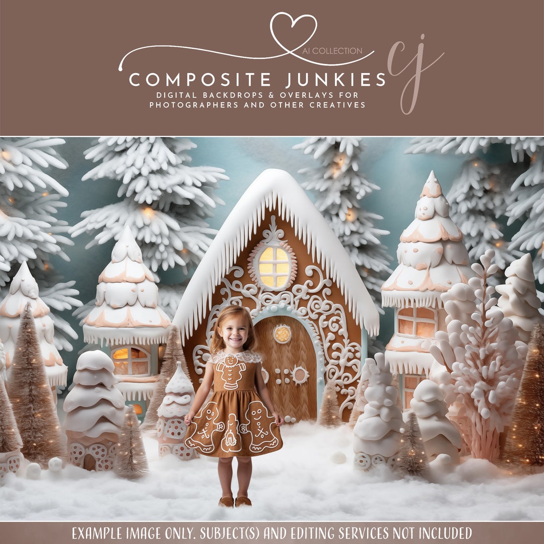 Gingerbread House Digital Backdrop For Holiday Christmas Photography