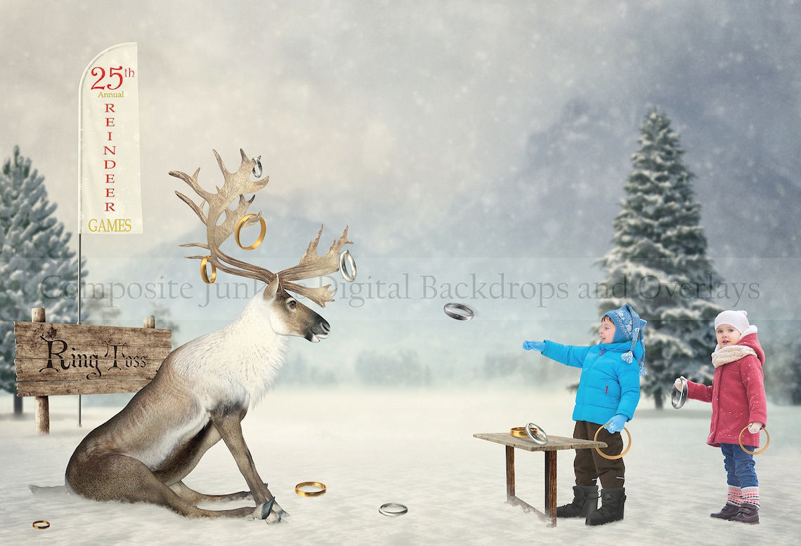 Reindeer Games Christmas Digital Background Backdrop for - Etsy