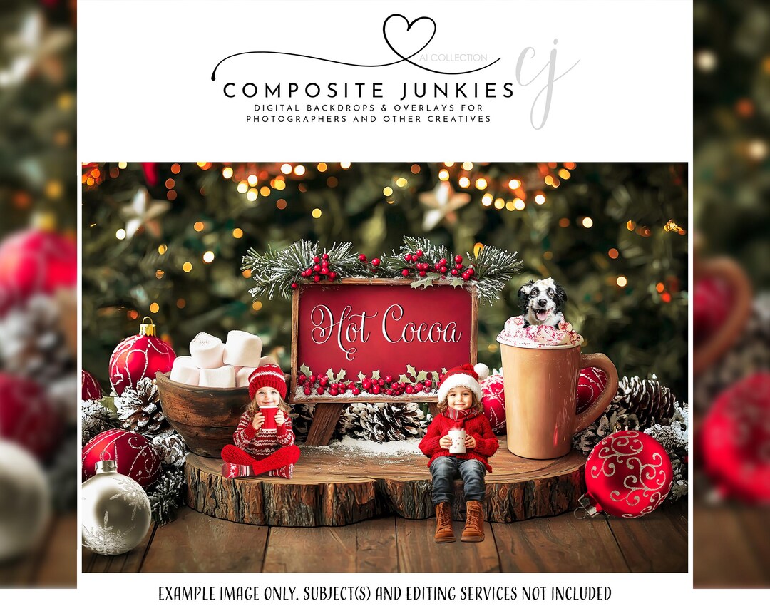 Hot Cocoa Christmas Digital Backdrop - Cozy Photoshop Background for ...