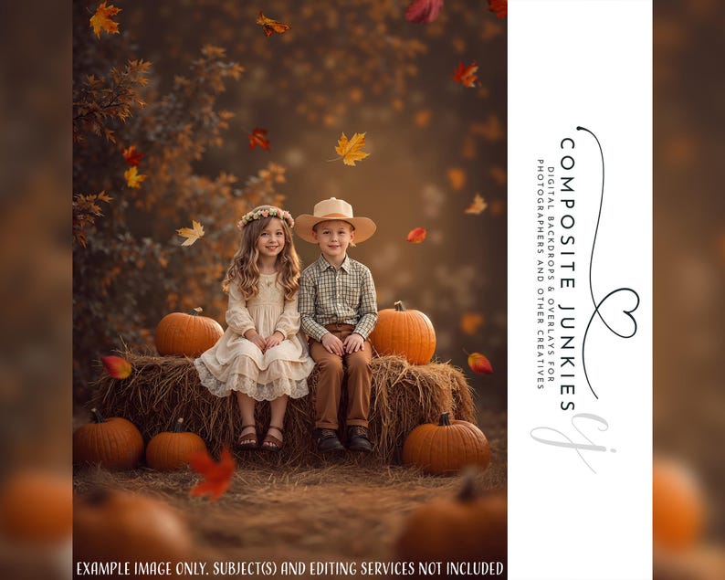 Rustic Autumn Hay Ride Digital Backdrop With Wagon and Hay Bales for ...