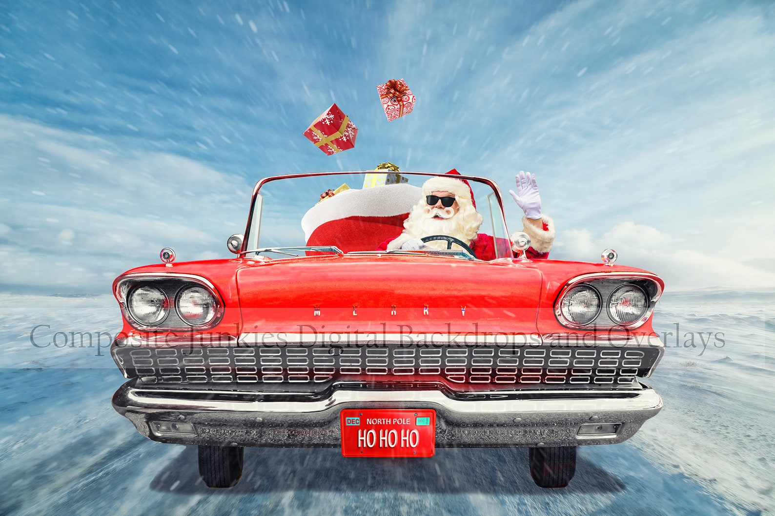 Santa Cruise Christmas Digital Backdrop, Holiday Car Background, Santa ...