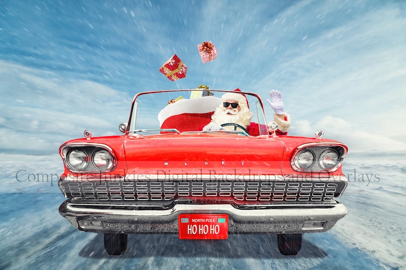 Santa Cruise Christmas Digital Backdrop, Holiday Car Background, Santa ...