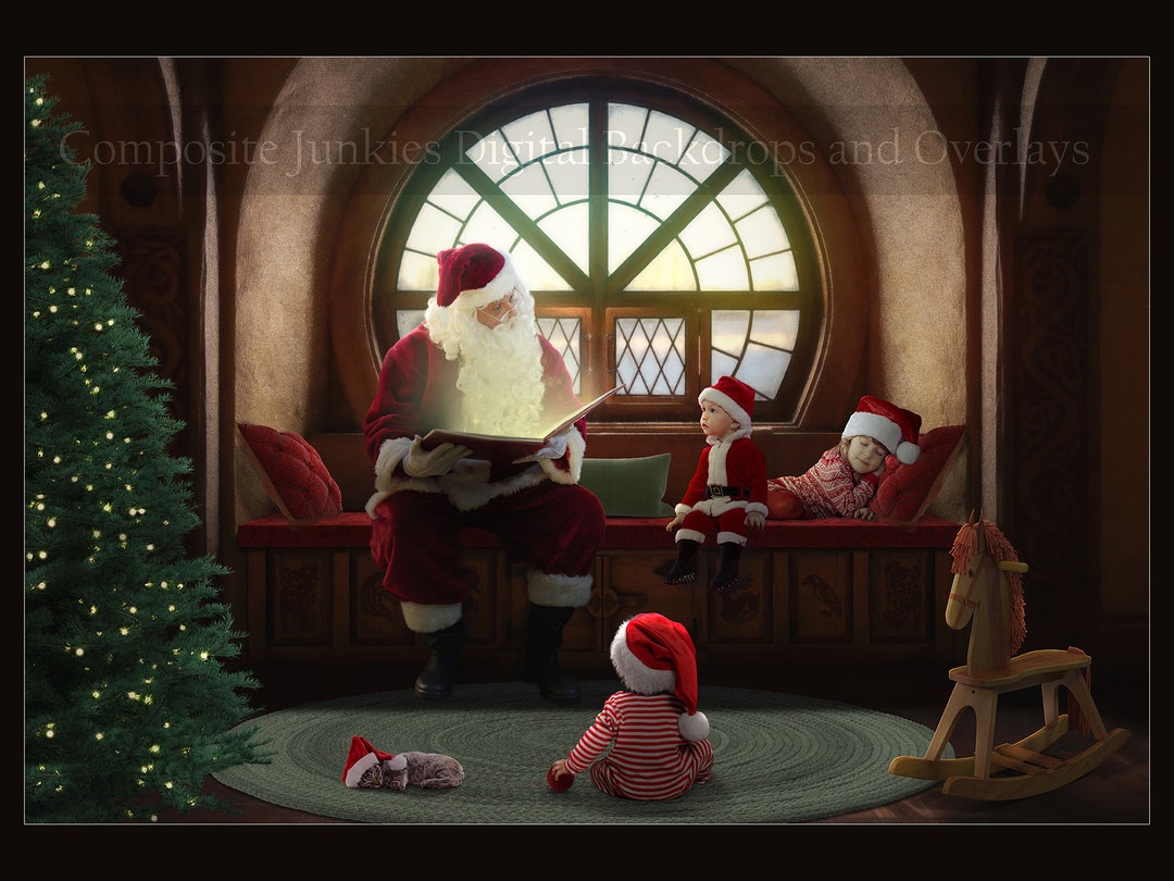 Storytime With Santa Claus Christmas Digital Background Backdrop for ...