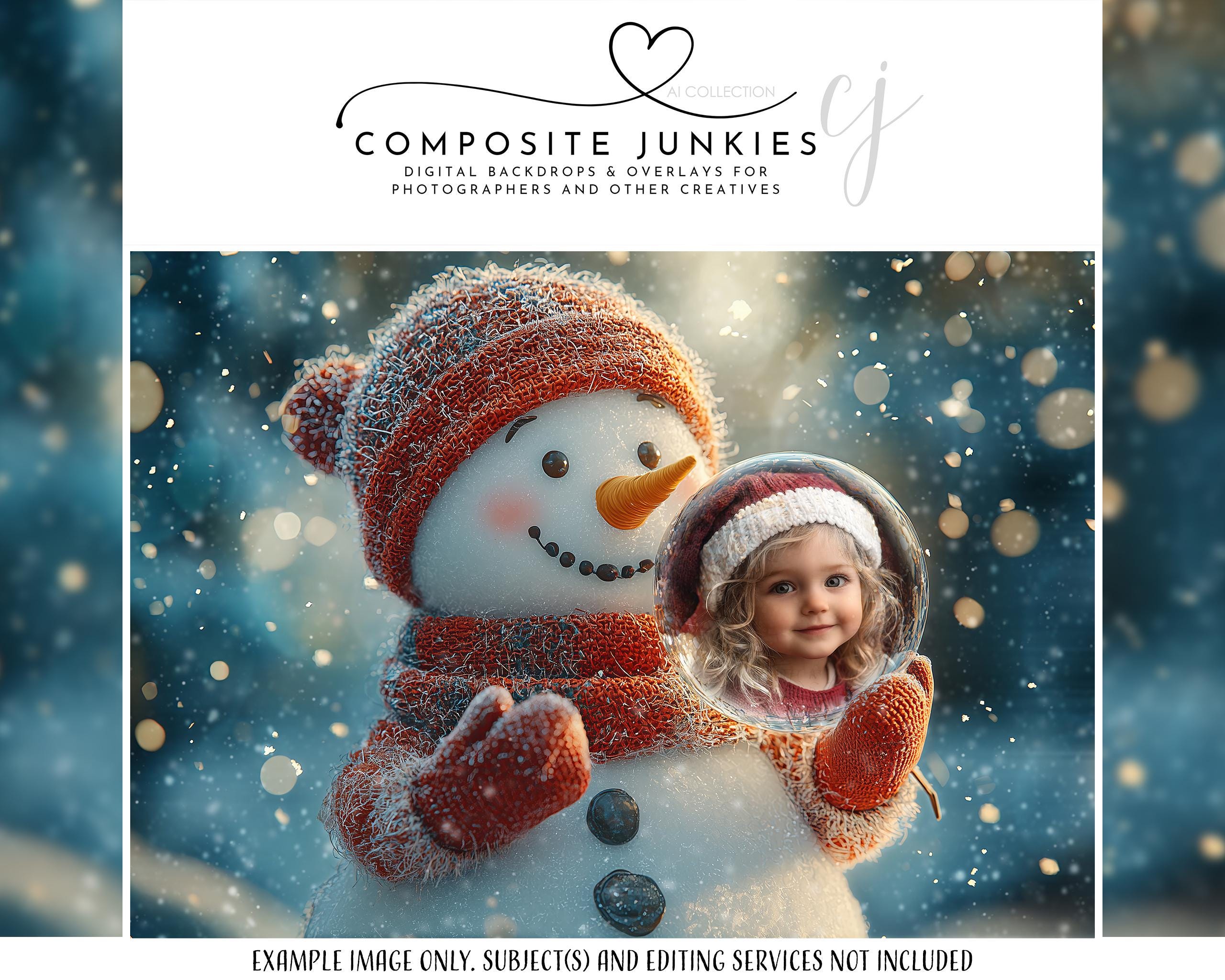 Snowman Snowglobe Photoshop Background, Christmas Scene Digital ...