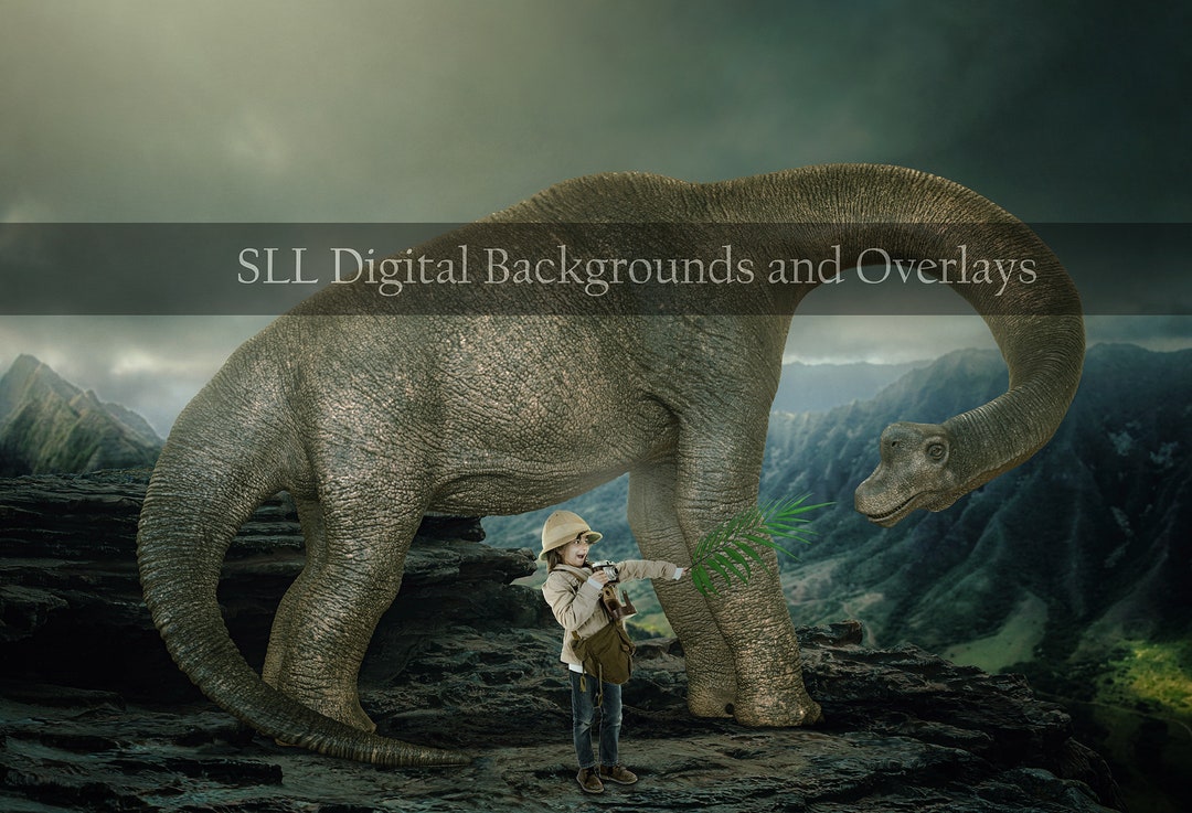 Dinosaur Digital Backdrop Background - Dino on Cliff - Prehistoric ...